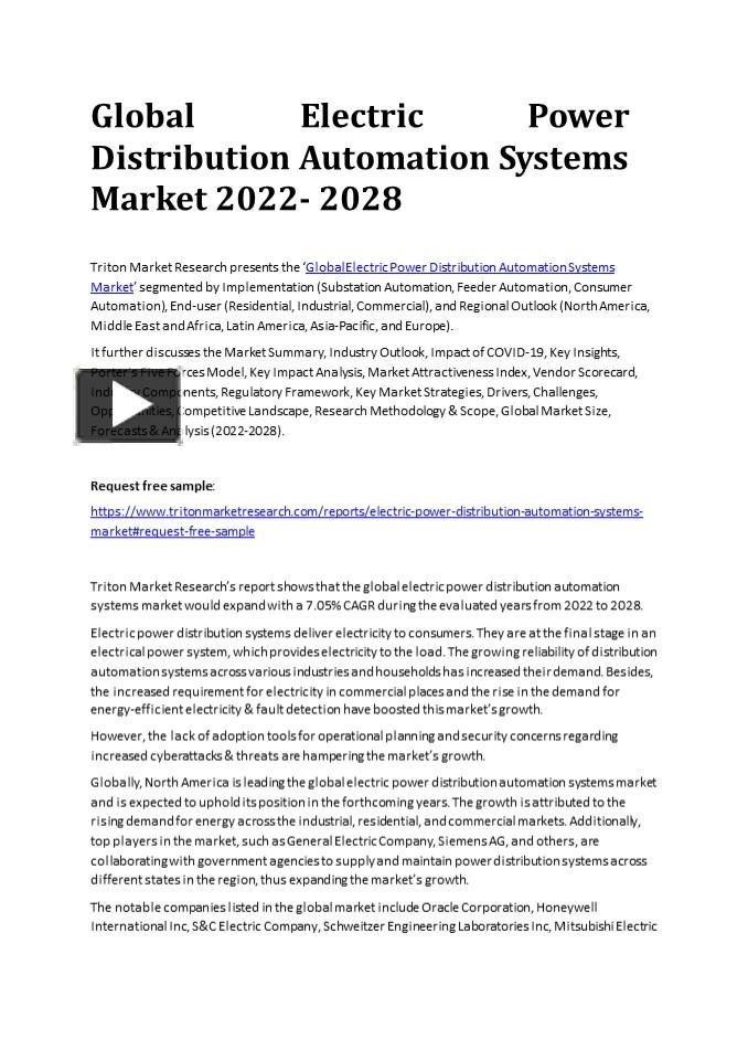 Global Electric Power Distribution Automation Systems Market 2022- 2028 ...