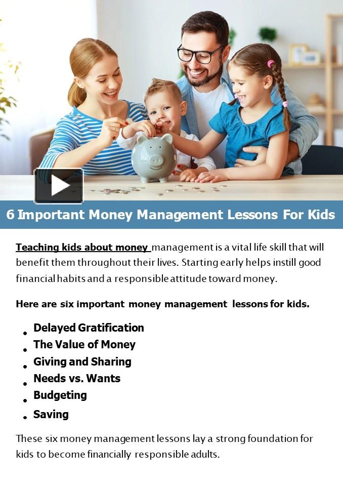 6 Important Money Management Lessons For Kids presentation | free to ...