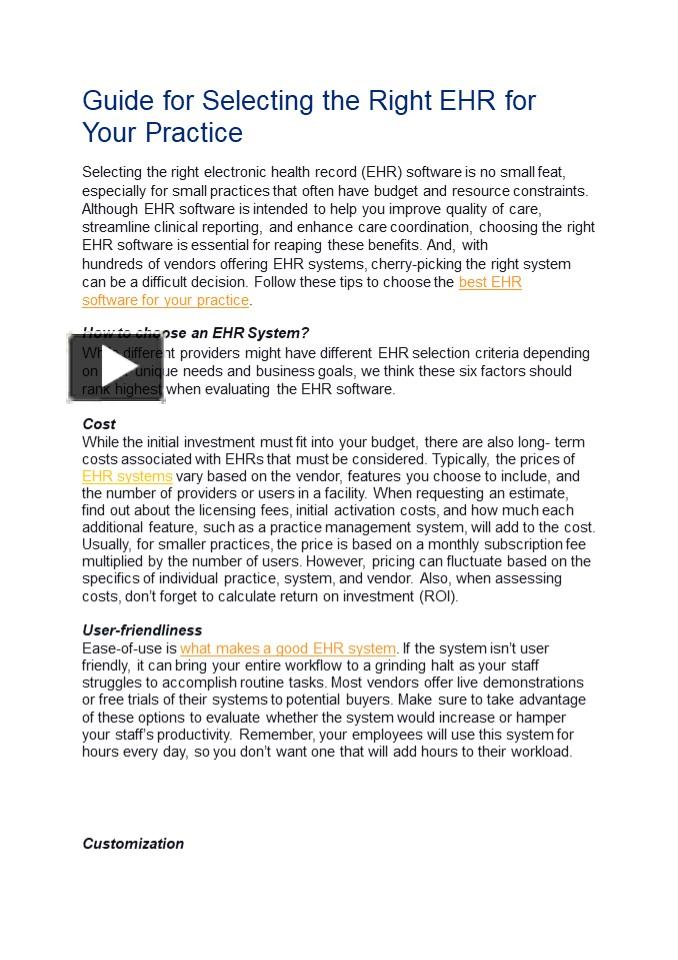 Guide for selecting the right EHR for your Practice (1) presentation | free to view