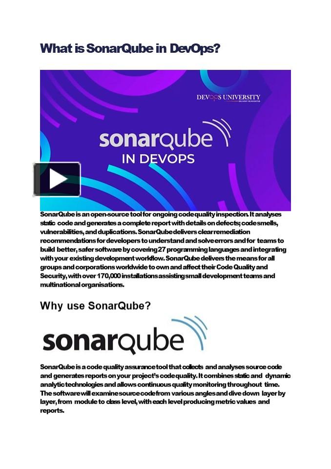 What is Sonarqube in Devops presentation | free to download