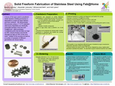 PPT – Solid Freeform Fabrication of Stainless Steel Using FabHome PowerPoint presentation | free ...