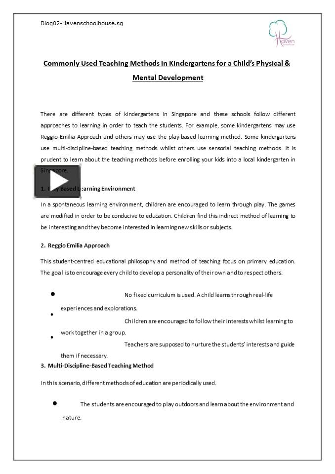 PPT – Commonly Used Teaching Methods in Kindergartens for Child’s Development PowerPoint ...