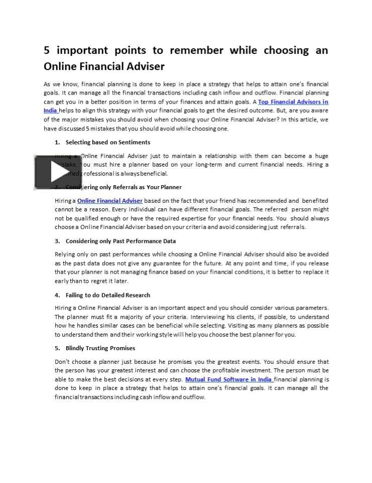 PPT – 5 important points to remember while choosing an Online Financial Adviser PowerPoint ...