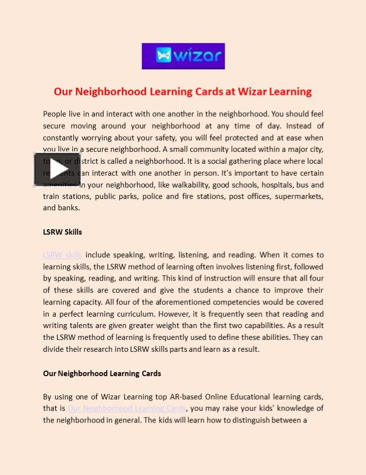 PPT – Our Neighborhood Learning Cards at Wizar Learning PowerPoint ...