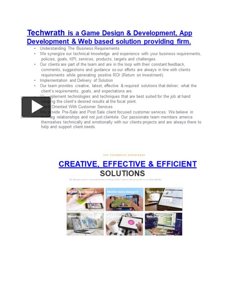 PPT – Techwrath is a Game Design & Development, App Development & Web based solution providing ...