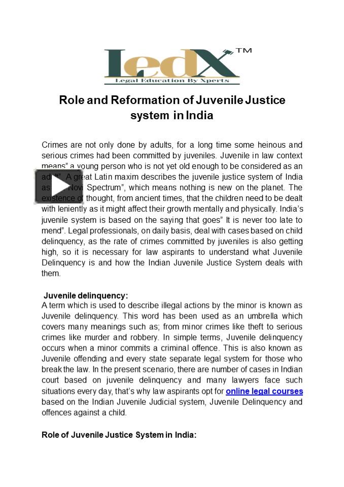 PPT – Role and Reformation of Juvenile Justice system in India ...