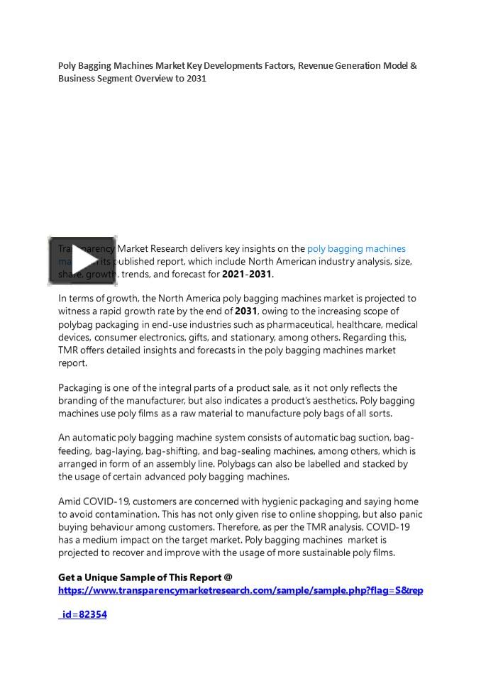 Poly Bagging Machines Market Key Developments Factors, Revenue Generation Model & Business ...