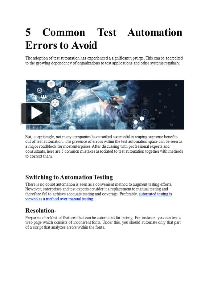 5 Common Test Automation Errors To Avoid Presentation Free To Download 1854