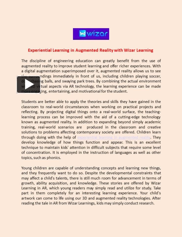 PPT – Experiential Learning in Augmented Reality with Wizar Learning ...