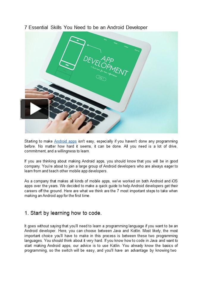 7 Essential Skills You Need to be an Android Developer Starting presentation | free to download