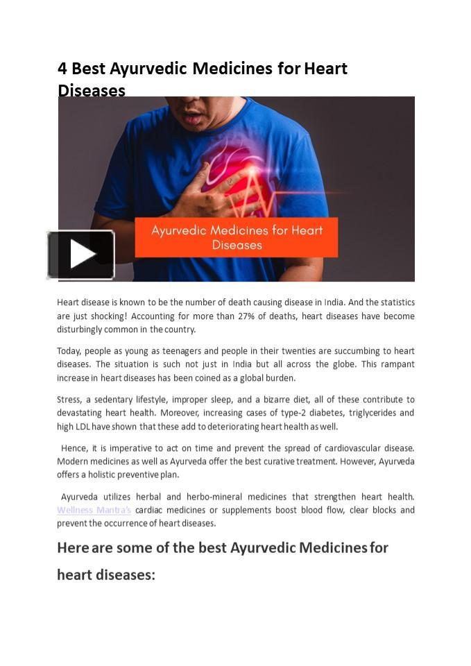 PPT – 4 Best Ayurvedic Medicines for Heart Diseases - Wellness Mantra PowerPoint presentation ...