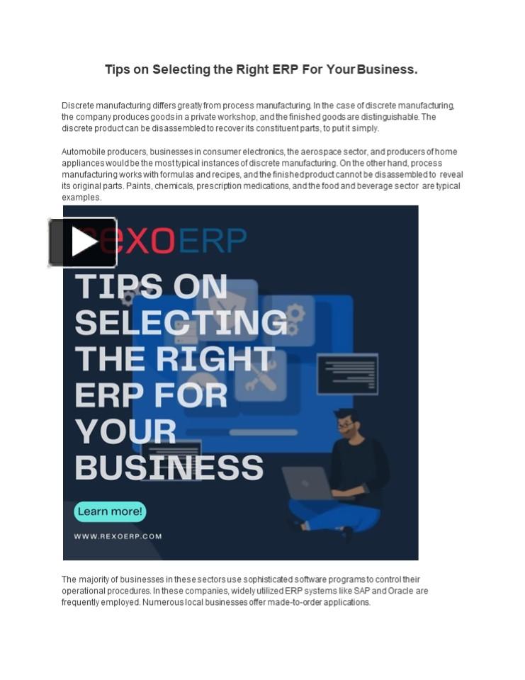 Tips on Selecting the Right ERP For Your Business. presentation | free to download