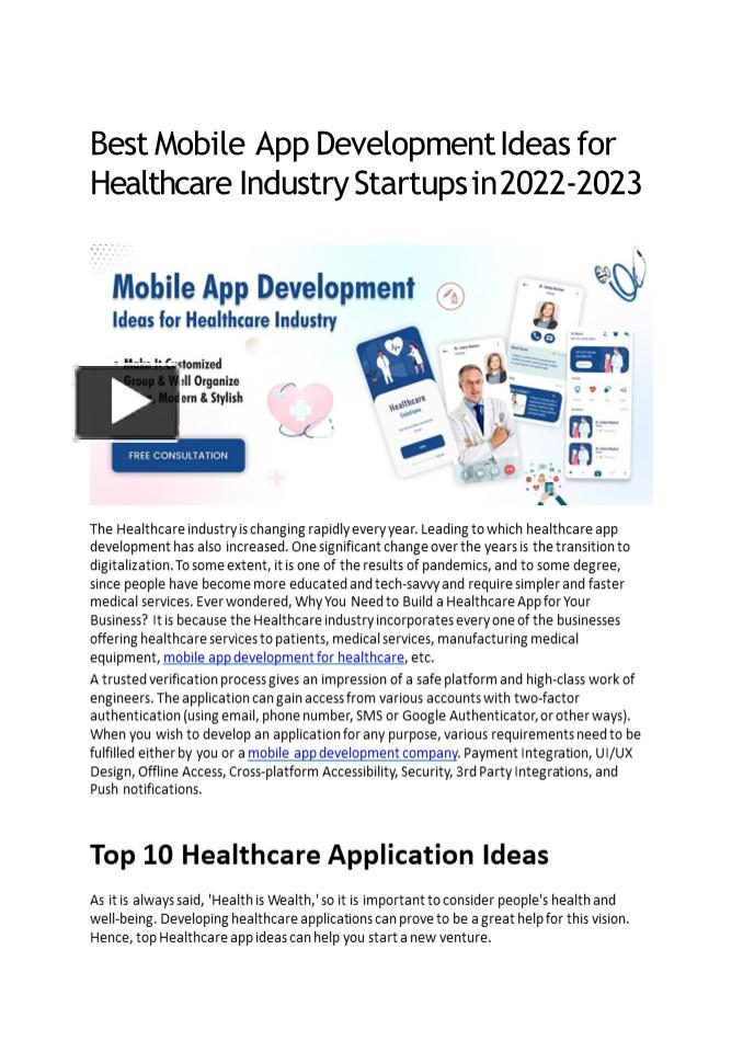 PPT – Best Mobile App Development Ideas for Healthcare Industry Startups in 2022-2023 PowerPoint ...