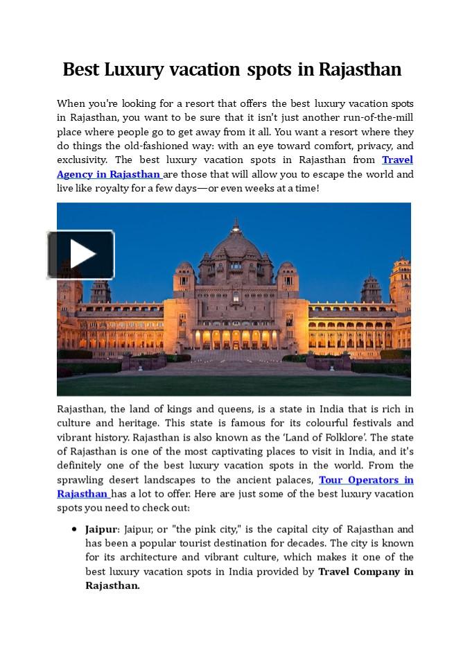 PPT – Best Luxury vacation spots in Rajasthan PowerPoint presentation | free to download - id ...