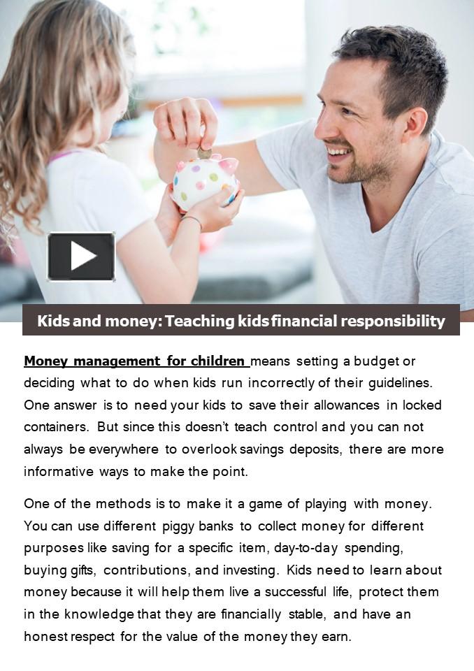 Kids and money: Teaching kids financial responsibility presentation ...