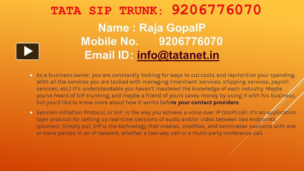 PPT – TATA SIP TRUNK @ 9206776070 -Bangalore, Chennai, Hyderabad, Mumbai, Noida, Kolkata ...