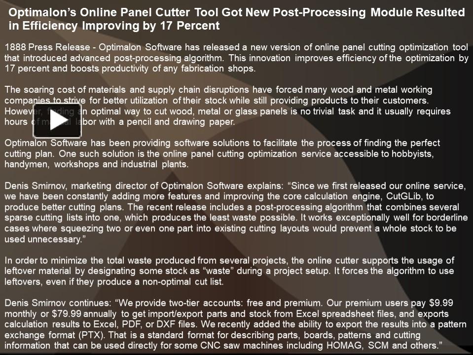Optimalon’s Online Panel Cutter Tool Got New Post-Processing Module Resulted in Efficiency ...