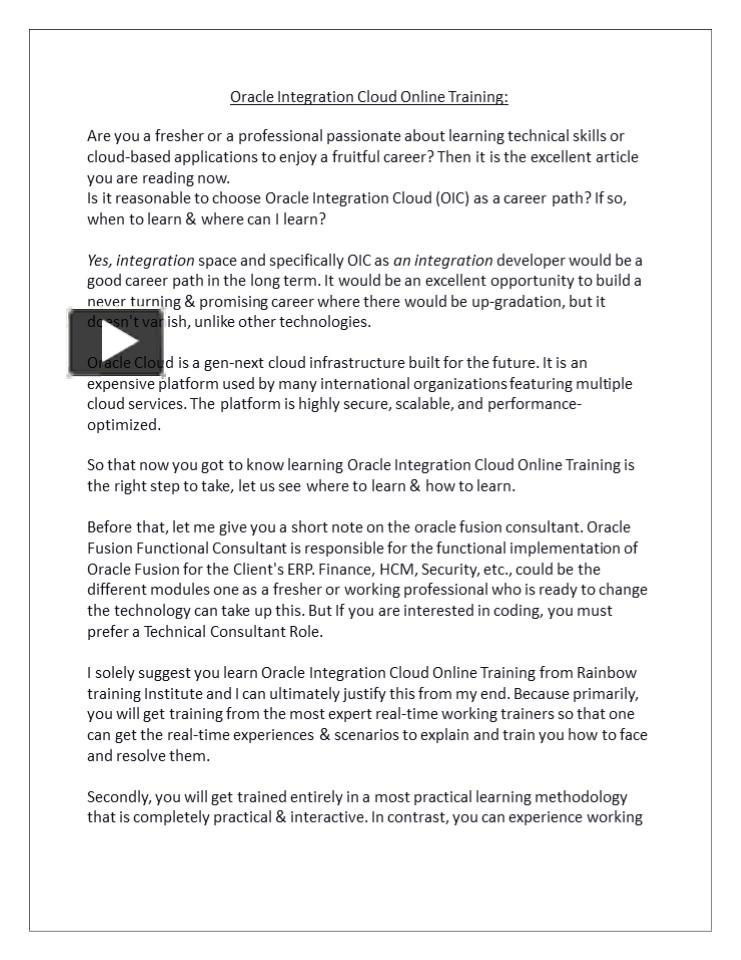 Oracle Integration Cloud Online Training | Oracle Integration Cloud ...