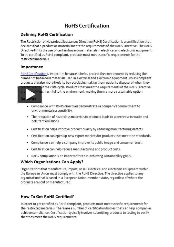 ROHS Certification presentation | free to download