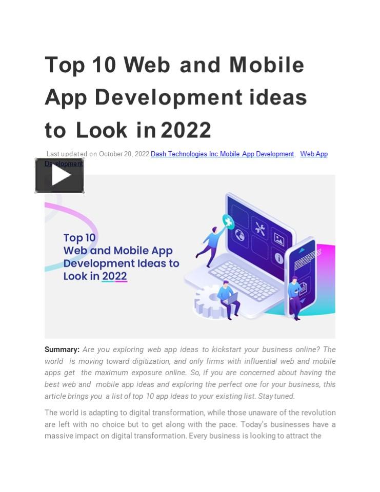 PPT – Top 10 Web and Mobile App Development ideas to Look in 2022 PowerPoint presentation | free ...