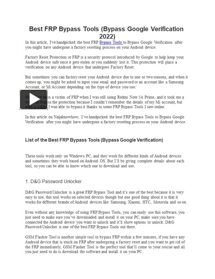 PPT – Best FRP Bypass Tools (Bypass Google Verification) PowerPoint presentation | free to ...