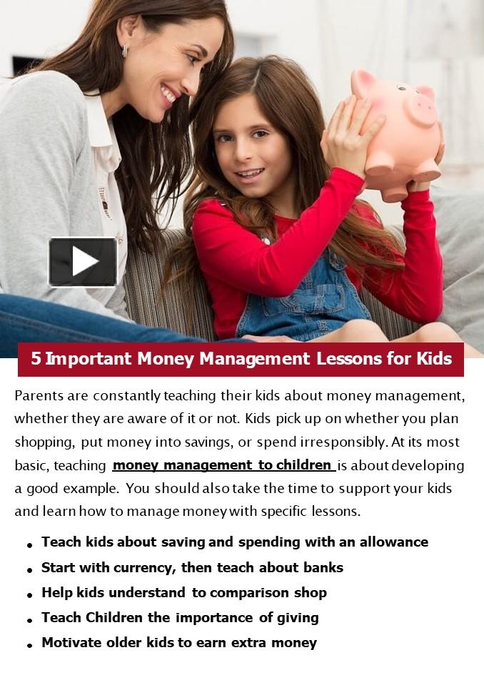 PPT – 5 Important Money Management Lessons for Kids PowerPoint ...