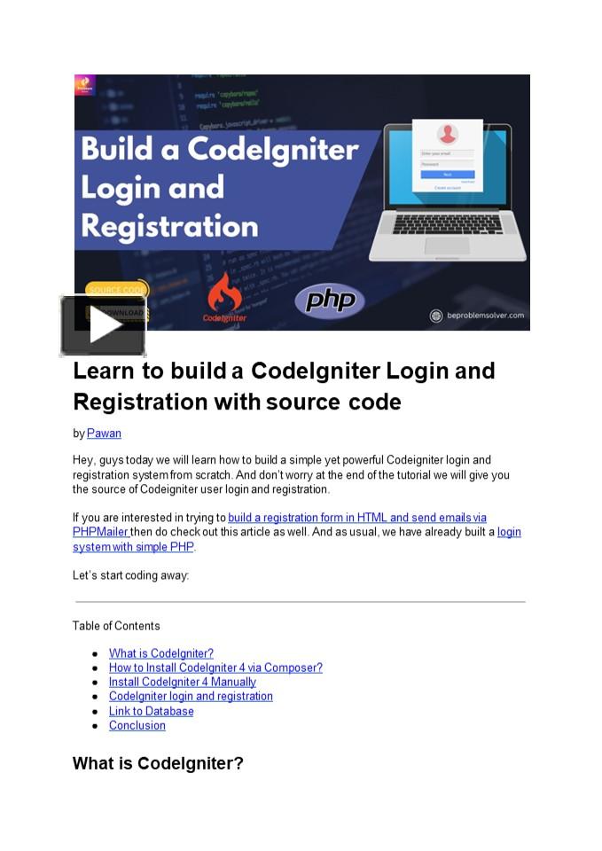 Ppt Learn To Build A Codeigniter Login And Registration With Source