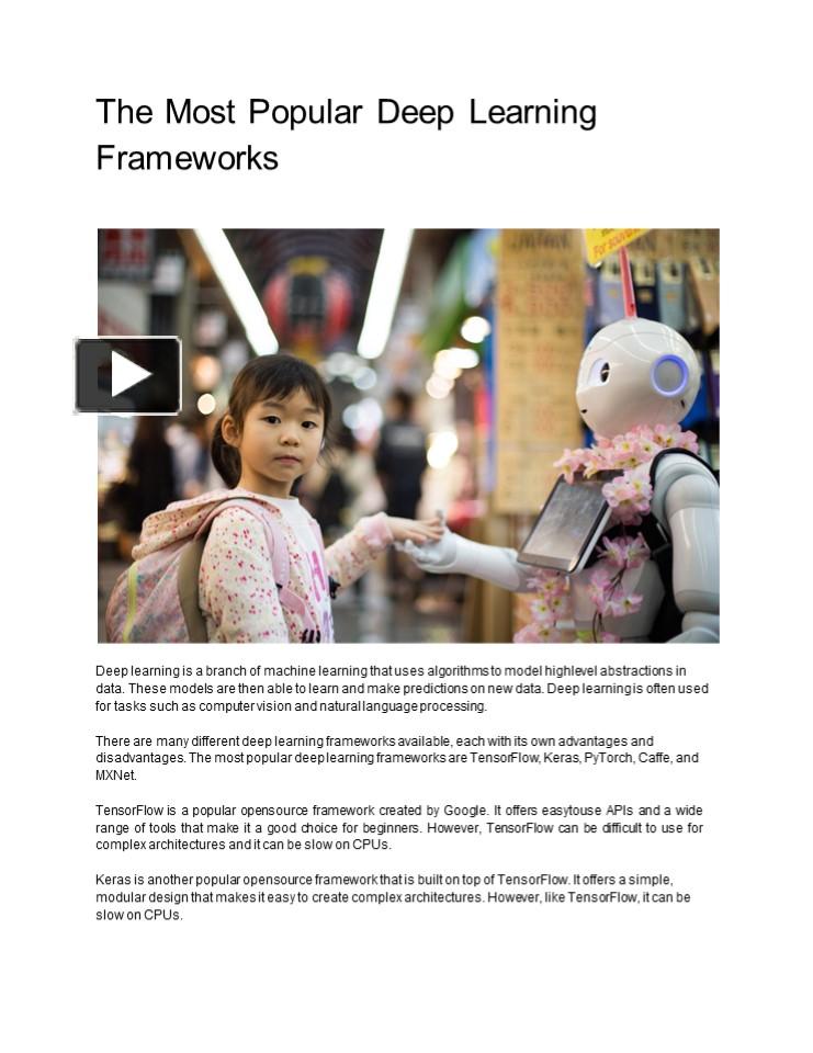 The Most Popular Deep Learning Frameworks presentation | free to download