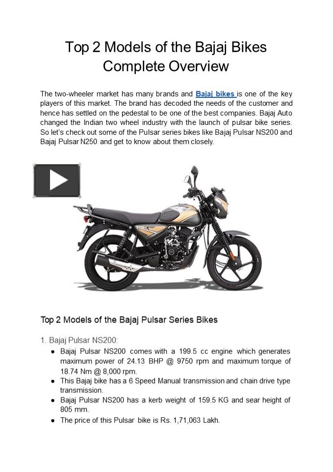 PPT – Top 2 Models of the Bajaj Bikes Complete Overview PowerPoint presentation | free to ...
