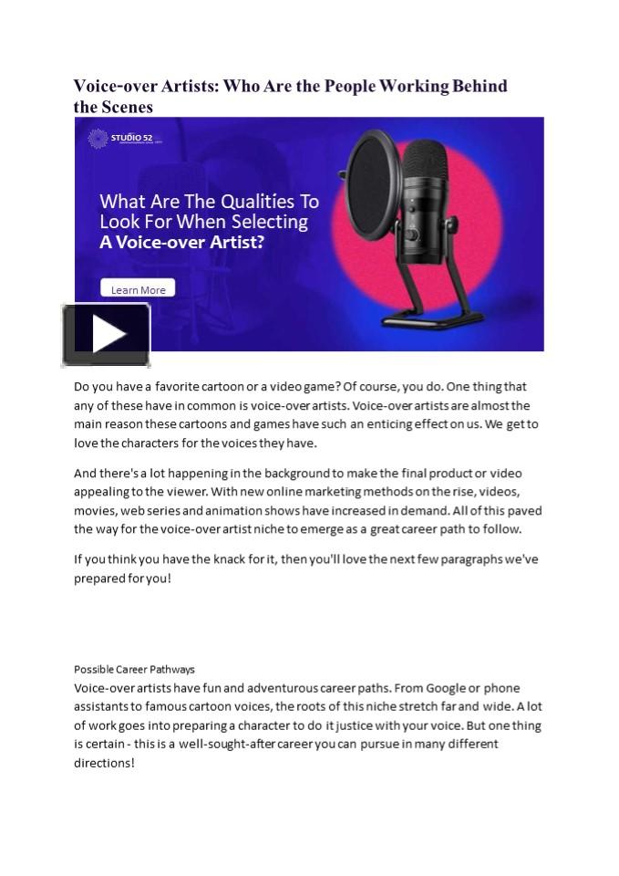 Voice-over Artists: Who Are The People Working Behind The Scenes ...