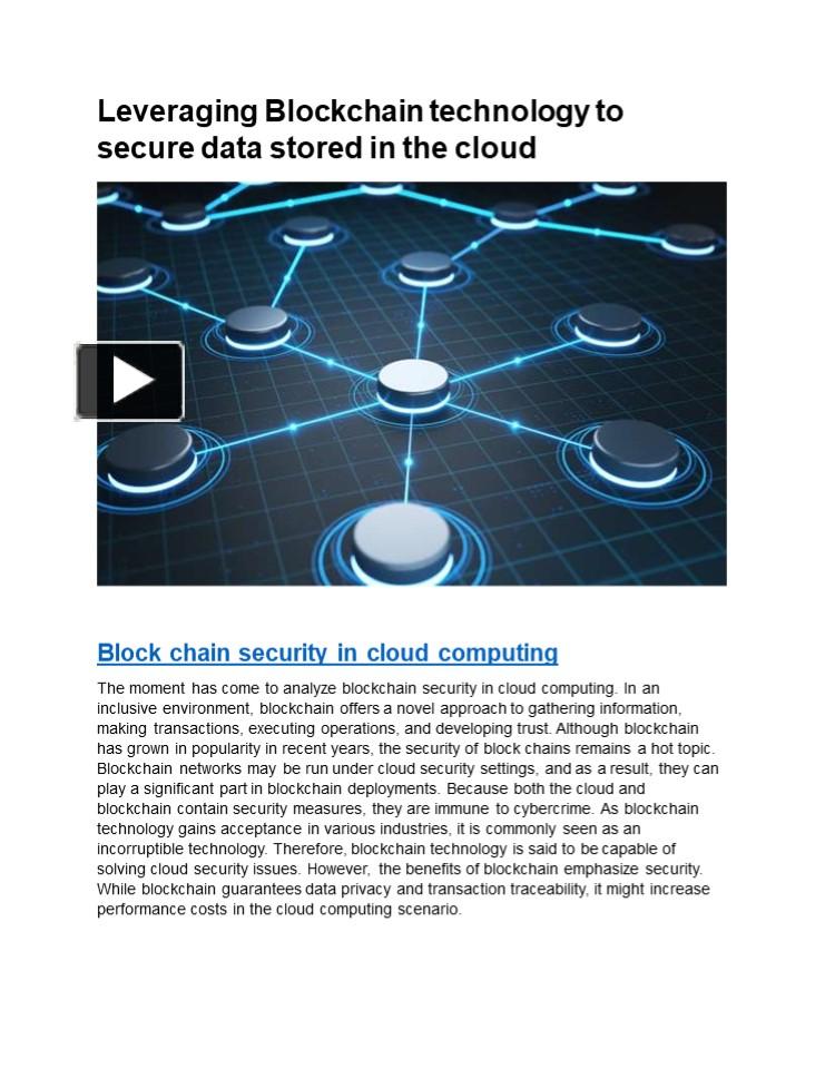 Ppt Leveraging Blockchain Technology To Secure Data Stored In The Cloud Powerpoint