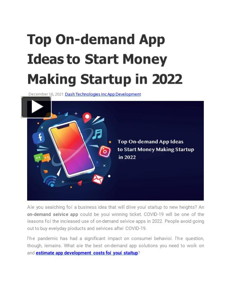 PPT – Top On-demand App Ideas to Start Money Making Startup in 2022 PowerPoint presentation ...