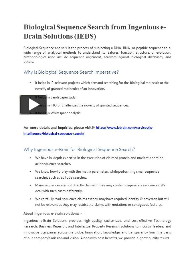 PPT – Biological Sequence Search from Ingenious E-Brain Solutions PowerPoint presentation | free ...