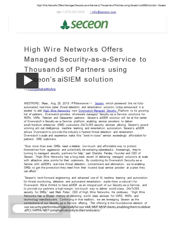 PPT – High Wire Networks Offers Managed Security-as-a-Service to Thousands of Partners using ...