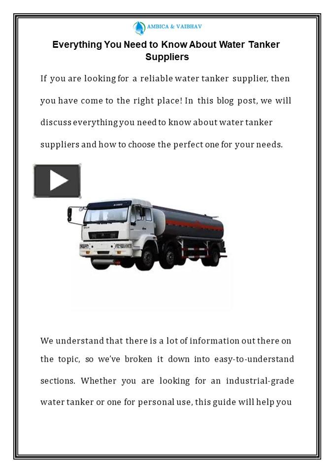 PPT – Everything You Need to Know About Water Tanker Suppliers PowerPoint presentation | free to ...