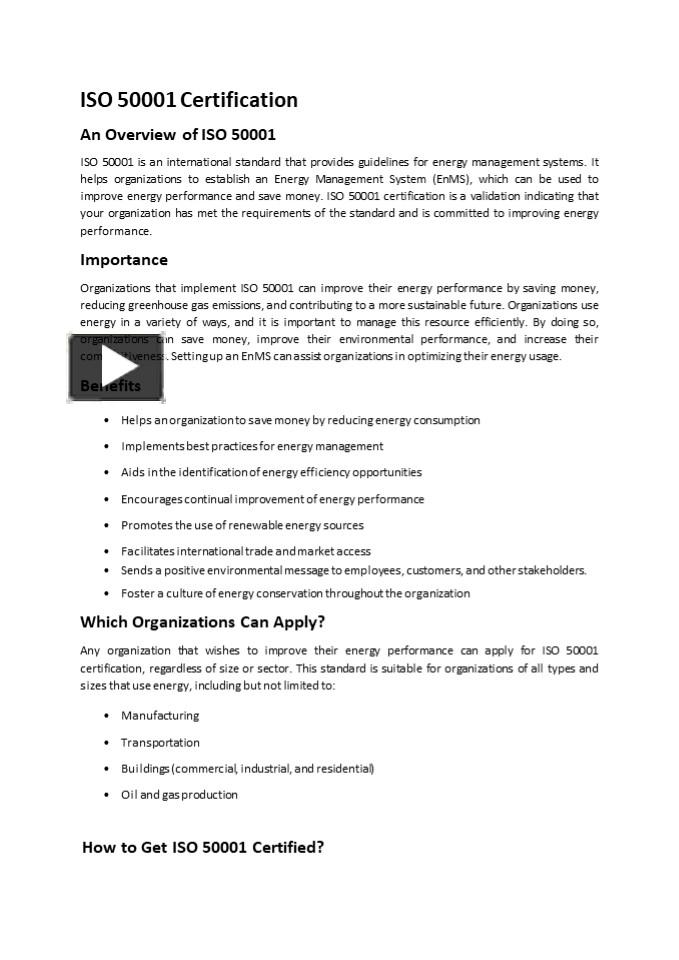 ISO 50001 Certification presentation | free to download