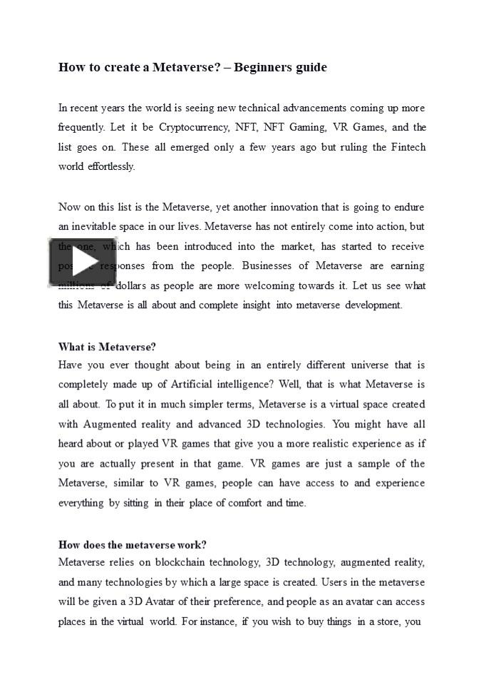 How to create a Metaverse? – Beginners guide presentation | free to download