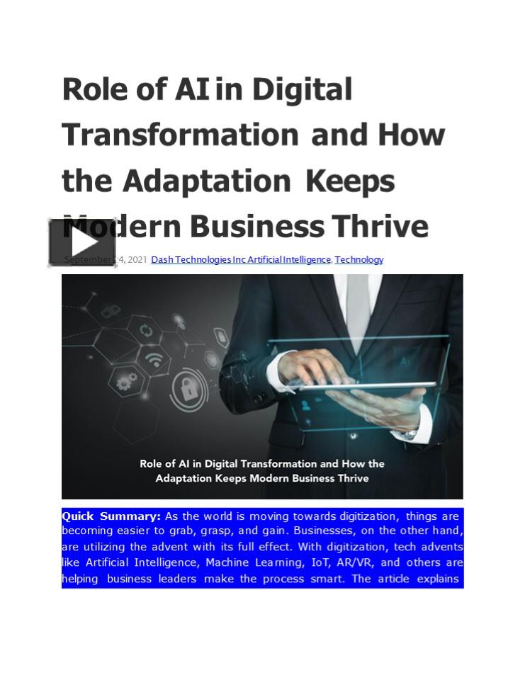PPT – Role of AI in Digital Transformation and How the Adaptation Keeps Modern Business Thrive ...