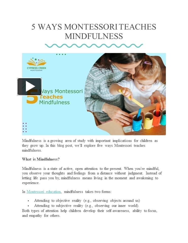 5 Ways Montessori Teaches Mindfulness presentation | free to download