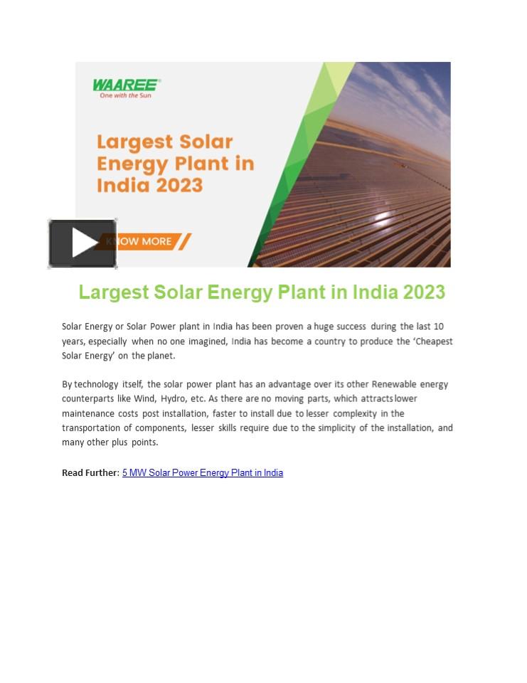Largest Solar Energy Plants in India [2023] presentation | free to download