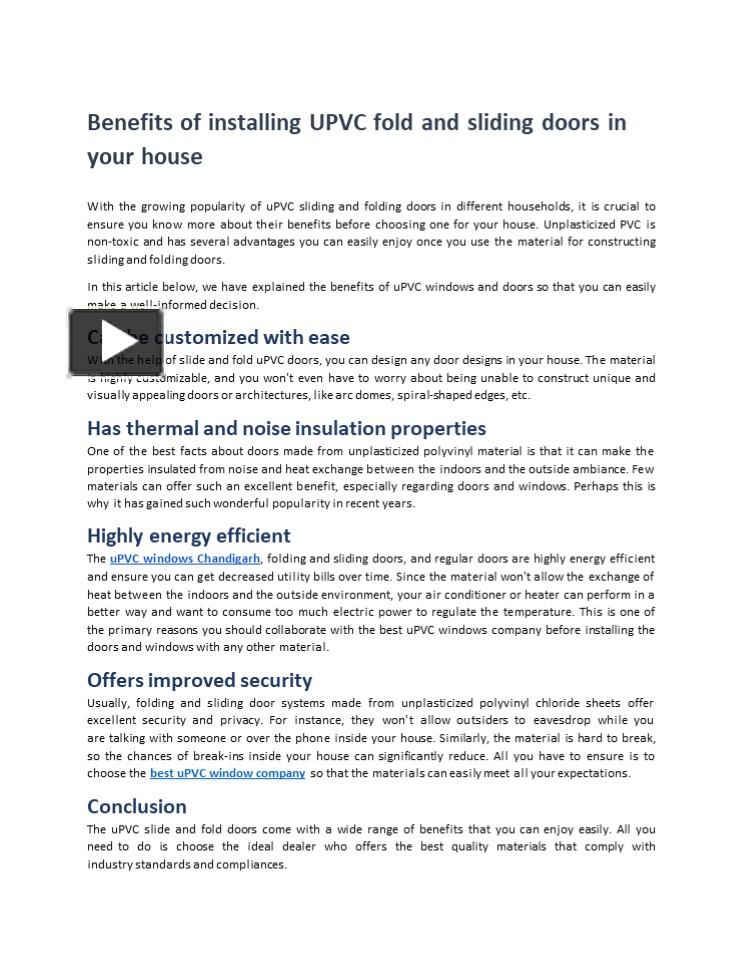 PPT – Benefits of Installing uPVC Fold and Sliding Doors in Your House PowerPoint presentation ...