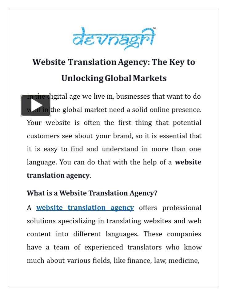Website Translation Agency: The Key to Unlocking Global Markets presentation | free to download