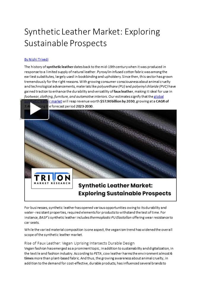 Synthetic Leather Market: Exploring Sustainable Prospects presentation ...