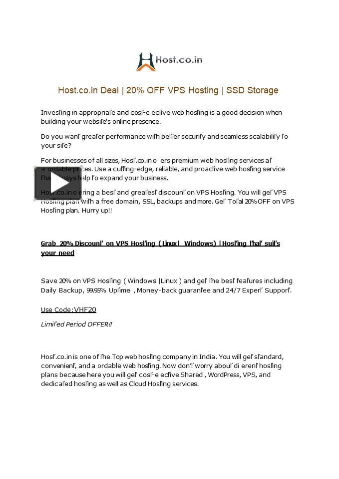 PPT – Host.co.in Deal | 20% OFF VPS Hosting | SSD Storage PowerPoint presentation | free to ...