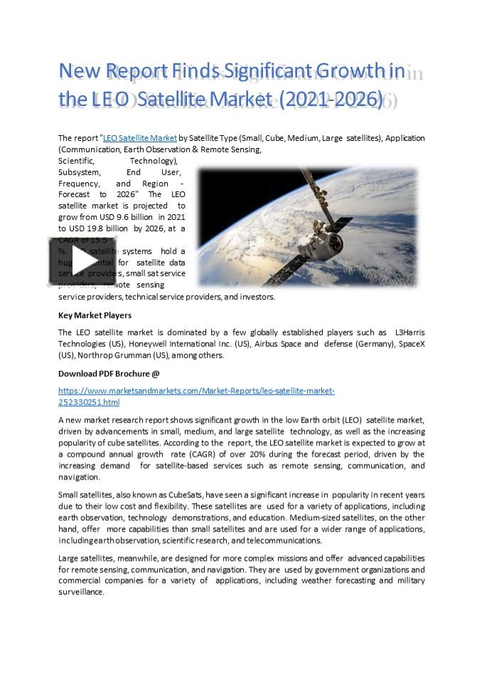 PPT – New Report Finds Significant Growth in the LEO Satellite Market (2021-2026) PowerPoint ...