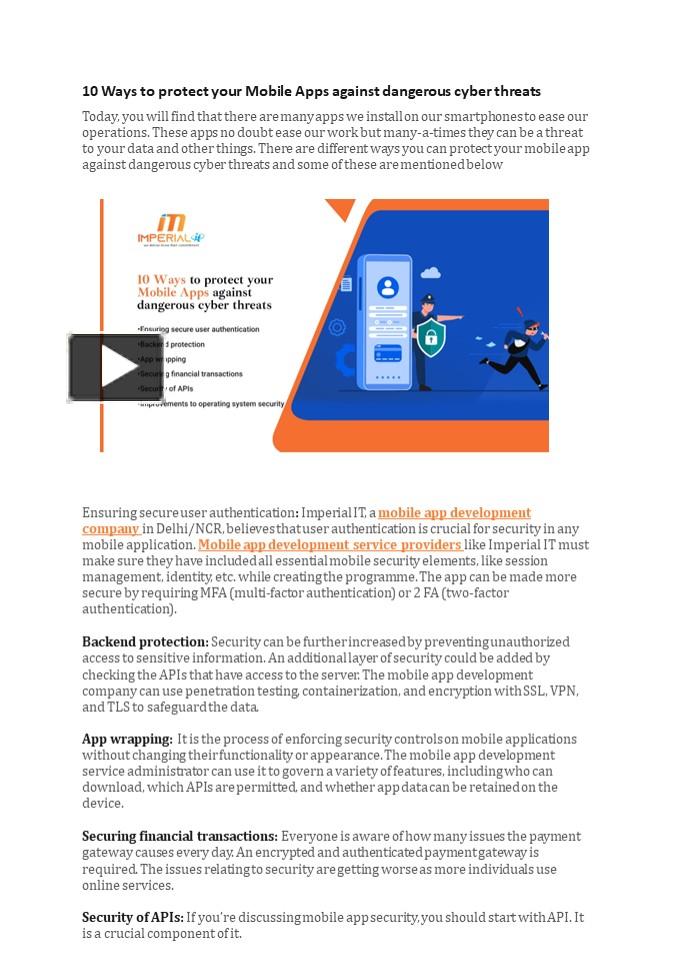 Ppt 10 Ways To Protect Your Mobile Apps Against Dangerous Cyber