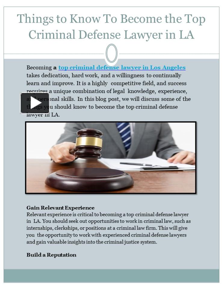 PPT – Things To Know To Become The Top Criminal Defense Lawyer In LA PowerPoint presentation ...