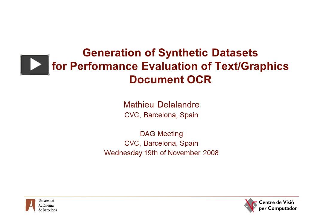 PPT – Generation of Synthetic Datasets for Performance Evaluation of Text/Graphics Document OCR ...