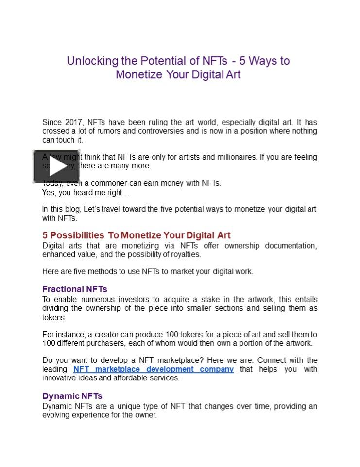 PPT – Unlocking the Potential of NFTs - 5 Ways to Monetize Your Digital Art PowerPoint ...