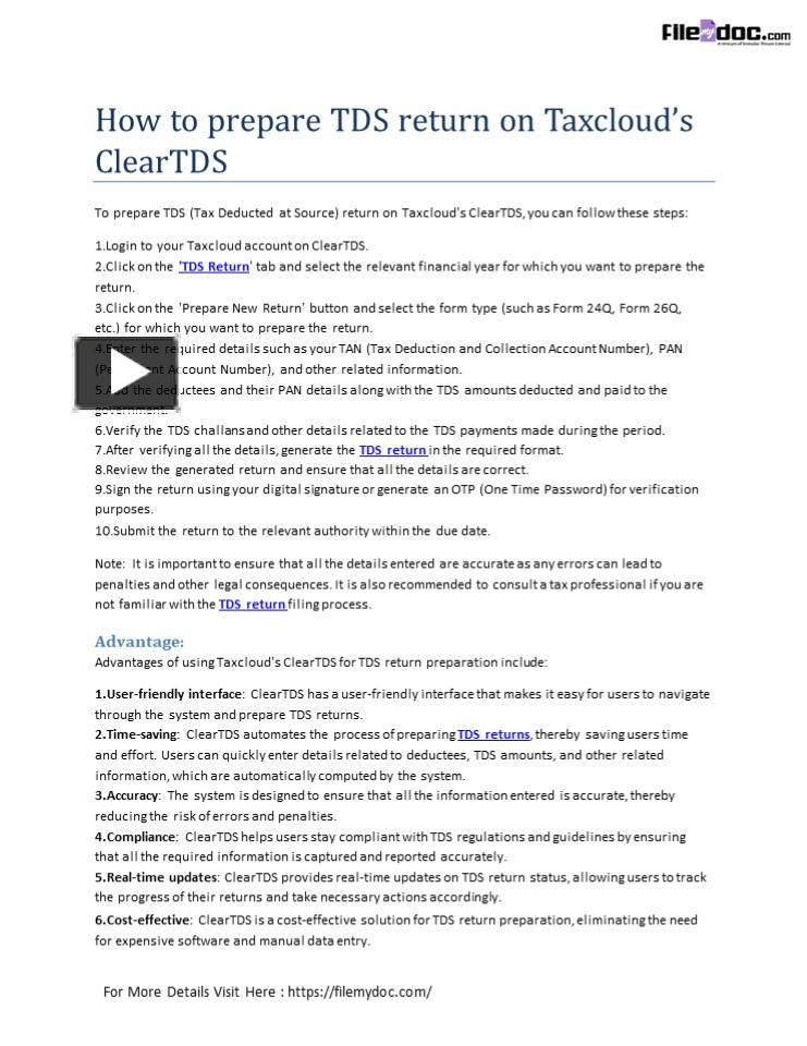 How to prepare TDS return on Taxcloud’s ClearTDS presentation | free to download